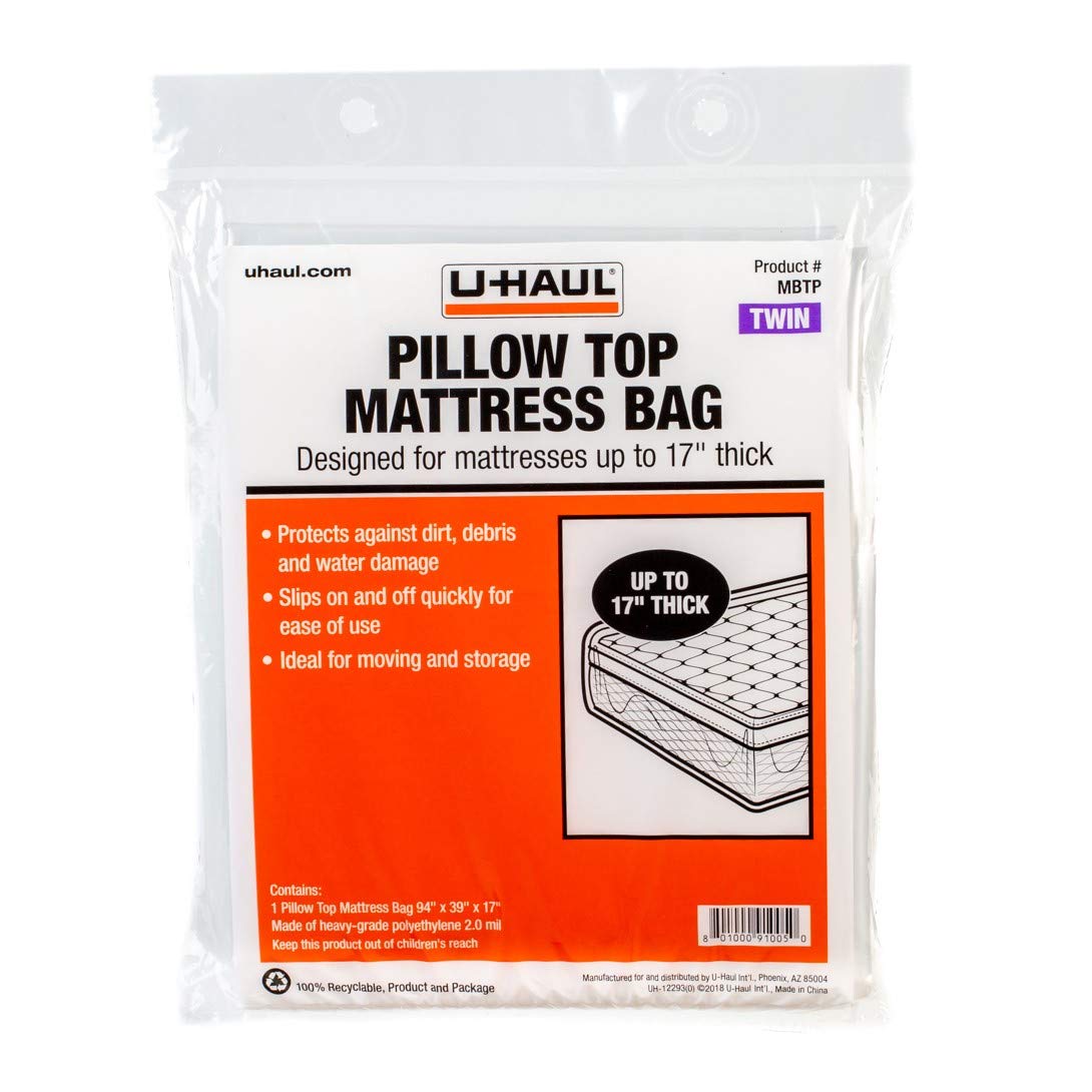 U-Haul Pillow Top Twin Mattress Bag – Moving & Storage Cover for Mattress or Box Spring – 94” x 39” x 17”