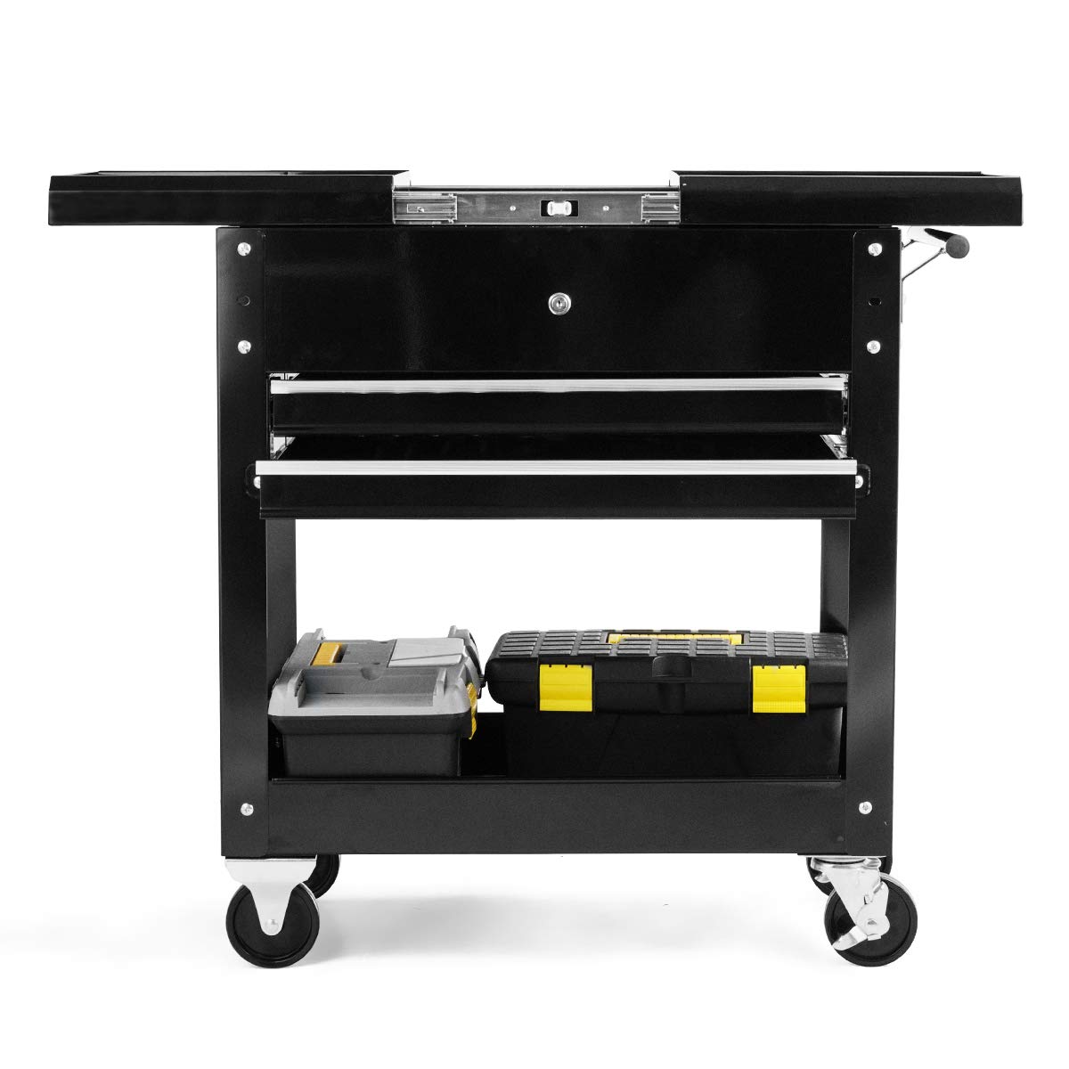 Goplus Tool Cart, 4-Tier Rolling Tool Box Cabinet on Wheels with Lockable Drawers & Sliding Top, Heavy Duty Steel Tool Storage Organizer for Garage Warehouse Workshop, Black