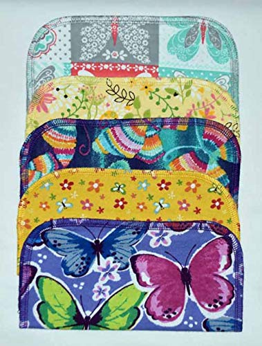 2 Ply Printed Flannel 8x8 Inches Set of 5 Little Wipes Butterfly Kisses