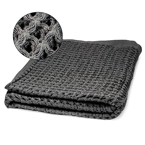 SUTERA - Silverthread Waffle Towel California - Grown Pima Cotton, Quick Drying, Ultra Soft, Lightweight and Absorbent - Waffle Weave Design - Luxury Towel (Hand, Grey) 16"x30"