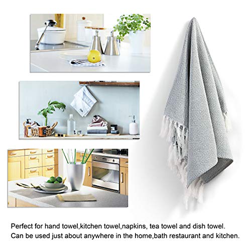 Mia'sDream Tassels Cotton Hand Face Head Guest Gym Towel Set Washcloth Kitchen Tea Towel Dish Cloth Set 3 Pack 16inch X 24inch (Grey)