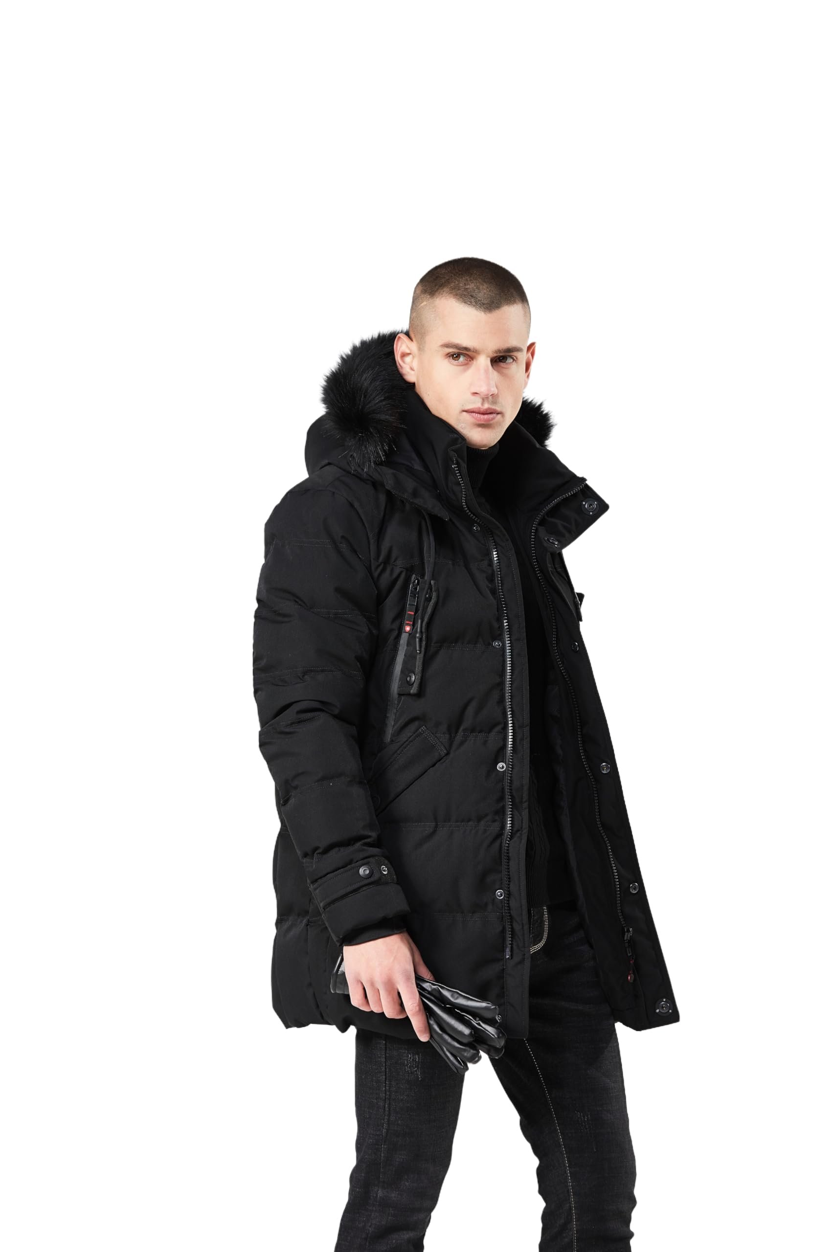 WEEN CHARM Men's Warm Parka Ski Jacket Water Resistant Puffer Jacket Long Winter Coat with Detachable Hood Faux-Fur Trim