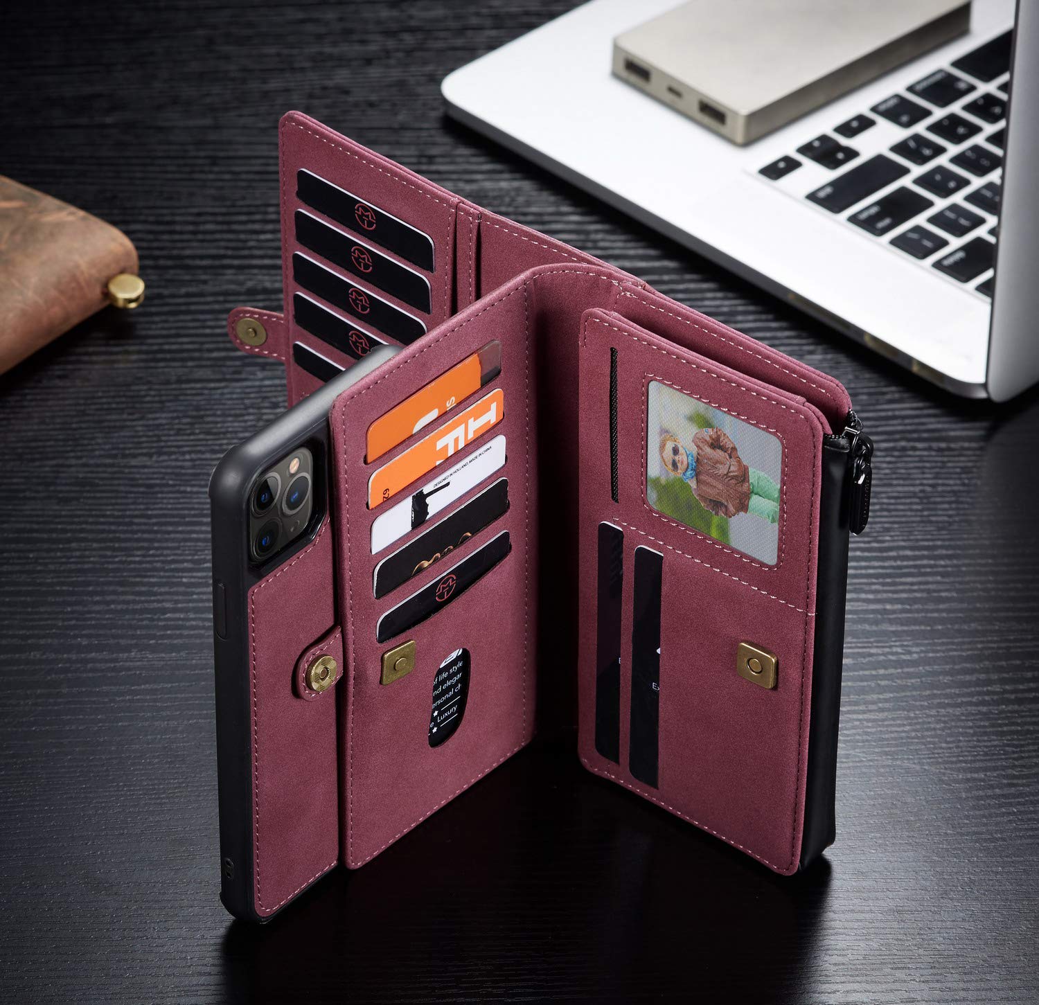 XRPow iPhone 11 Pro Wallet Case, iPhone 11 Pro Case, [2 in 1 Detachable Magnetic] [Vegan Leather] Folio Card Pocket Clutch Case for iPhone 11 Pro (5.8Inch) Slim Shock Protection Flip Cover - Red