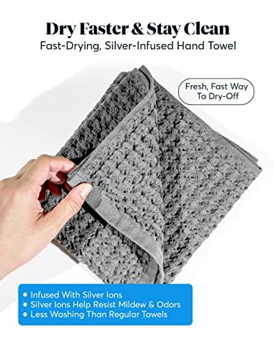 SUTERA - Silverthread Waffle Towel California - Grown Pima Cotton, Quick Drying, Ultra Soft, Lightweight and Absorbent - Waffle Weave Design - Luxury Towel (Hand, Grey) 16"x30"