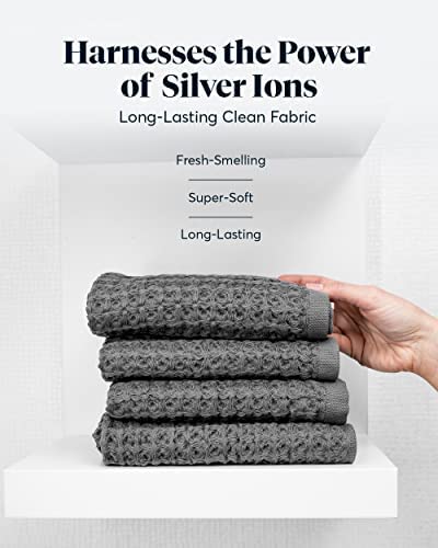 SUTERA - Silverthread Waffle Towel California - Grown Pima Cotton, Quick Drying, Ultra Soft, Lightweight and Absorbent - Waffle Weave Design - Luxury Towel (Hand, Grey) 16"x30"