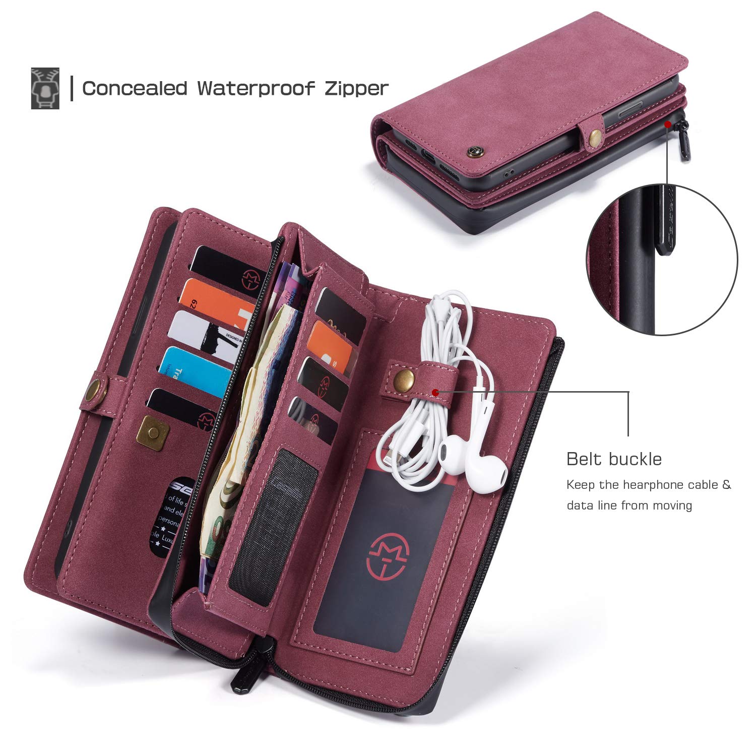 XRPow iPhone 11 Pro Wallet Case, iPhone 11 Pro Case, [2 in 1 Detachable Magnetic] [Vegan Leather] Folio Card Pocket Clutch Case for iPhone 11 Pro (5.8Inch) Slim Shock Protection Flip Cover - Red