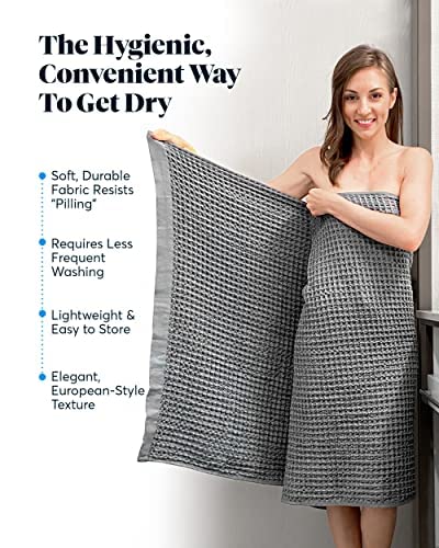 SUTERA - Silverthread Waffle Towel California - Grown Pima Cotton, Quick Drying, Ultra Soft, Lightweight and Absorbent - Waffle Weave Design - Luxury Towel (Hand, Grey) 16"x30"