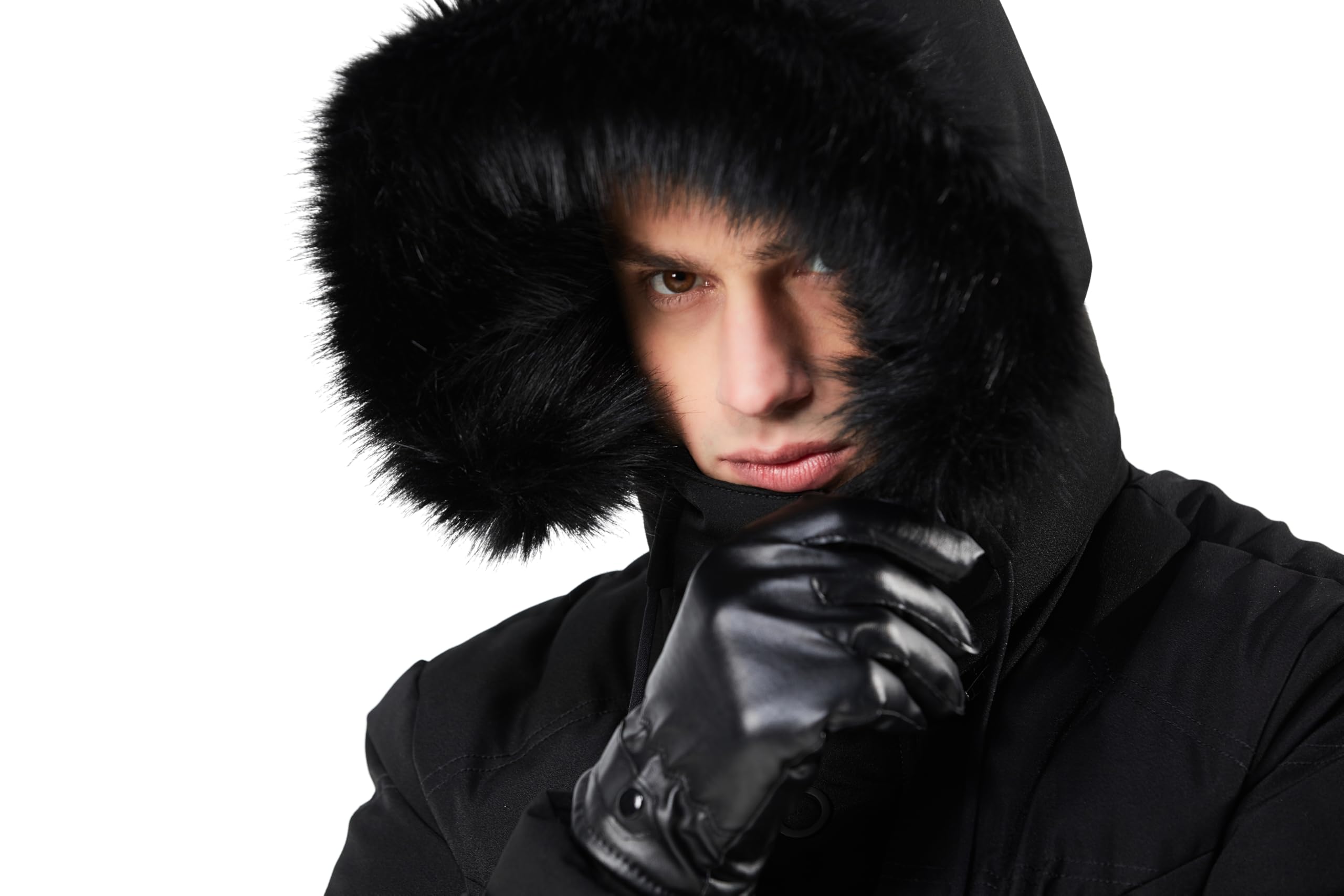 WEEN CHARM Men's Warm Parka Ski Jacket Water Resistant Puffer Jacket Long Winter Coat with Detachable Hood Faux-Fur Trim