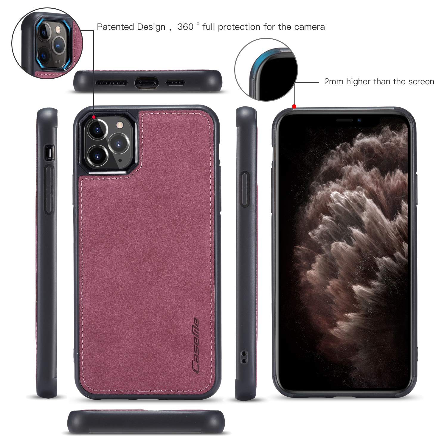 XRPow iPhone 11 Pro Wallet Case, iPhone 11 Pro Case, [2 in 1 Detachable Magnetic] [Vegan Leather] Folio Card Pocket Clutch Case for iPhone 11 Pro (5.8Inch) Slim Shock Protection Flip Cover - Red