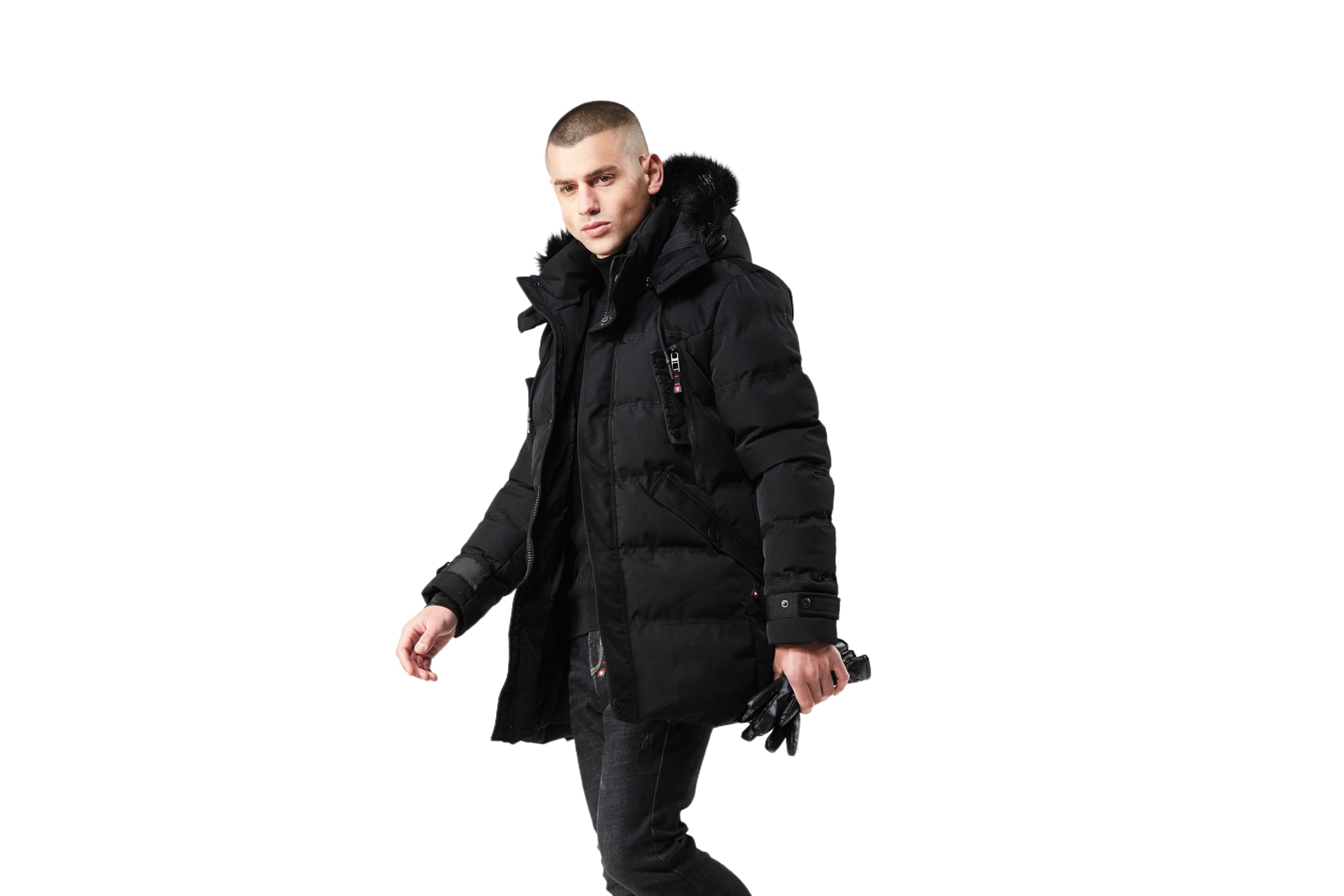 WEEN CHARM Men's Warm Parka Ski Jacket Water Resistant Puffer Jacket Long Winter Coat with Detachable Hood Faux-Fur Trim