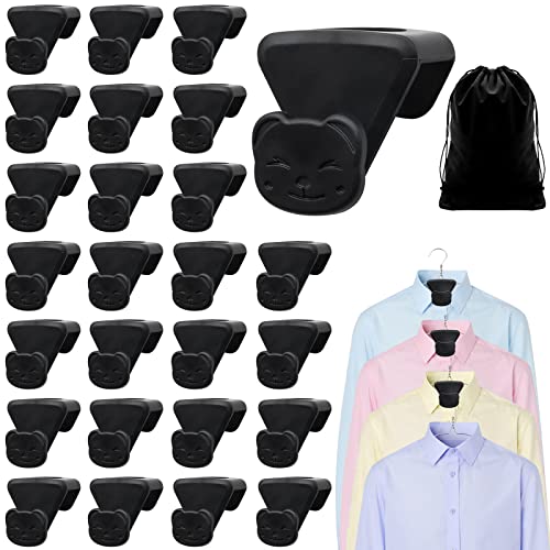 ZOCONE 25PCS Clothes Hangers, Space Saving Hangers for Clothes, Heavy Duty Hanger Connector Hooks Cascading Organizers to Expand Closet Space, with Storage Bag(Black)