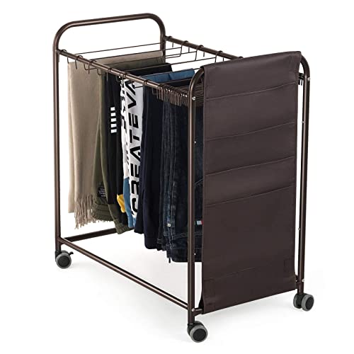 Pants Hangers Rolling Pants Trolley Pants Rack with 40 Hangers Closet Organizer for Jeans Trousers Skirts, Bronze