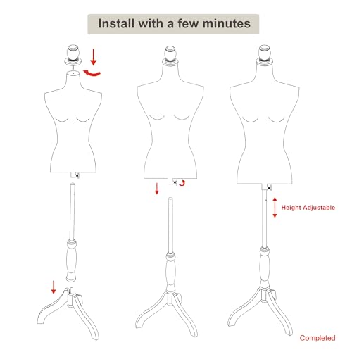 Female Dress Form Mannequin Body Torso Stand with Adjustable Height Stand Dress Form for Display or Decoration, Black