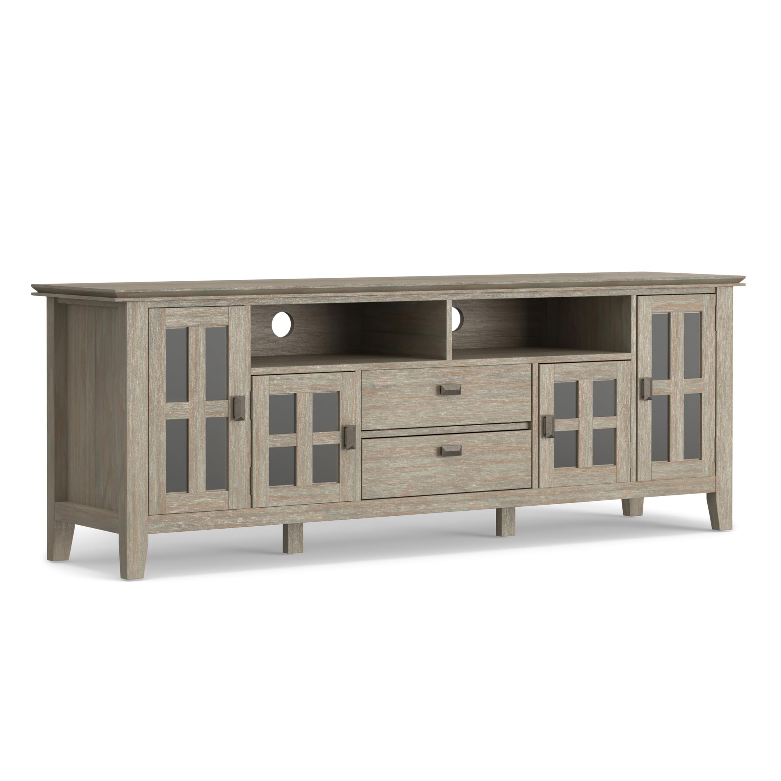 SIMPLIHOME Artisan SOLID WOOD Universal TV Media Stand, 72 inch Wide, Transitional, Living Room Entertainment Center, Storage Cabinet, for Flat Screen TVs up to 80 inches in Distressed Grey