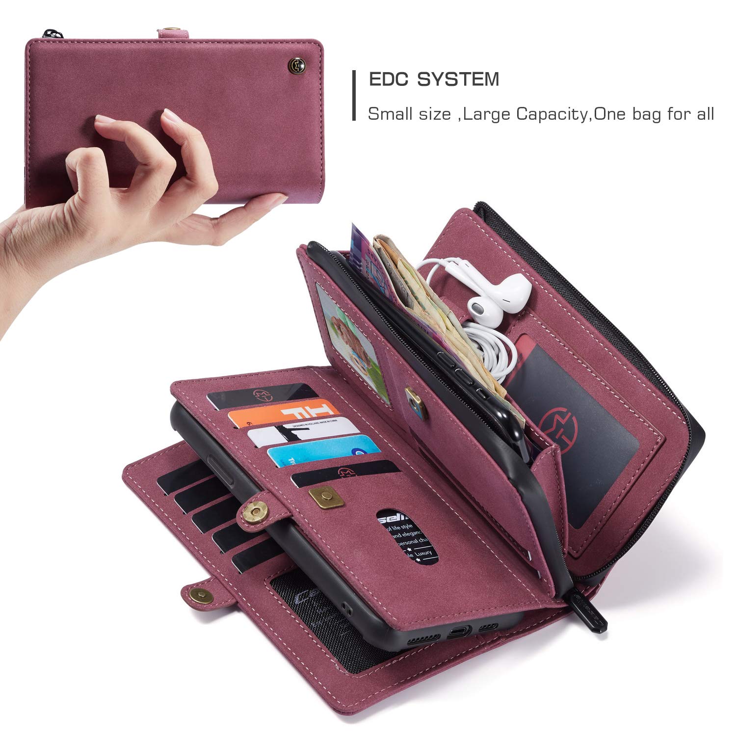 XRPow iPhone 11 Pro Wallet Case, iPhone 11 Pro Case, [2 in 1 Detachable Magnetic] [Vegan Leather] Folio Card Pocket Clutch Case for iPhone 11 Pro (5.8Inch) Slim Shock Protection Flip Cover - Red
