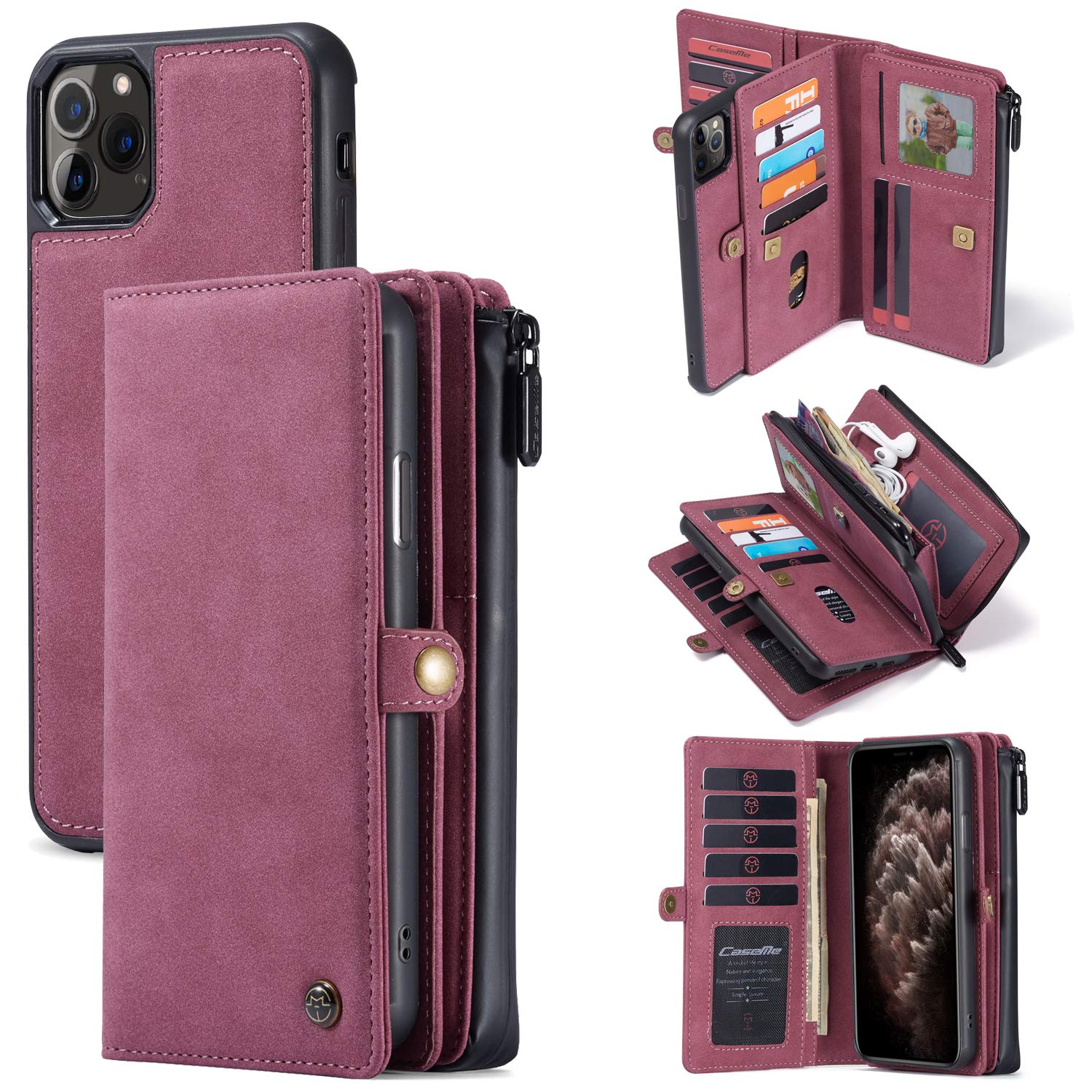 XRPow iPhone 11 Pro Wallet Case, iPhone 11 Pro Case, [2 in 1 Detachable Magnetic] [Vegan Leather] Folio Card Pocket Clutch Case for iPhone 11 Pro (5.8Inch) Slim Shock Protection Flip Cover - Red