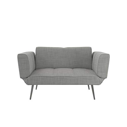 Novogratz Leyla Loveseat with Magazine Storage, Adjustable Sofa Bed Armrests to Convert into a Couch Sleeper, Light Gray Futon