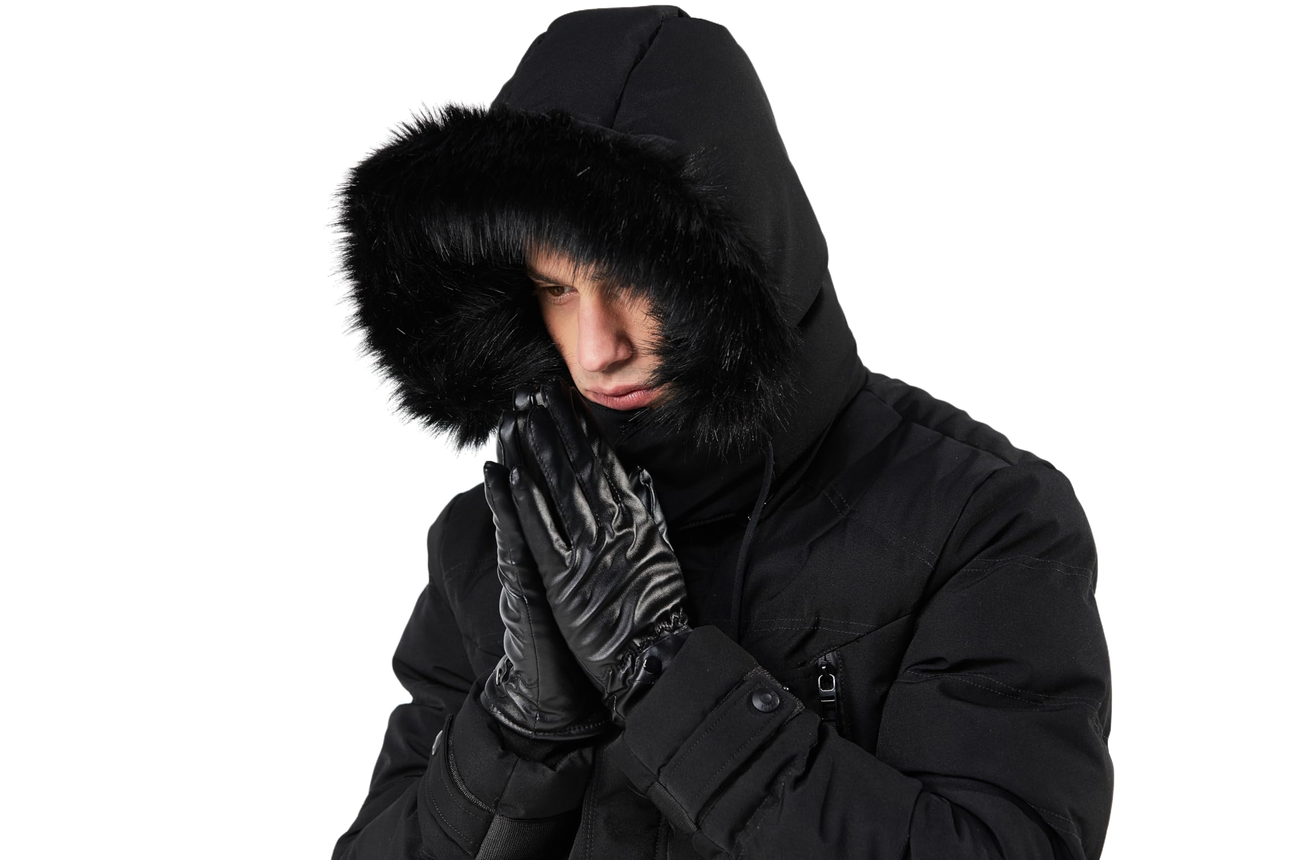WEEN CHARM Men's Warm Parka Ski Jacket Water Resistant Puffer Jacket Long Winter Coat with Detachable Hood Faux-Fur Trim