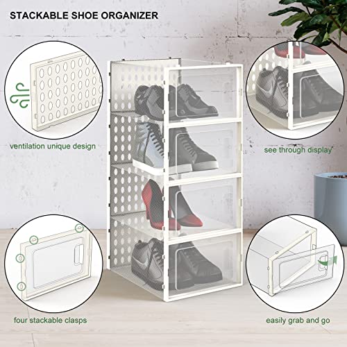 Fixwal 12 Pack Shoe Storage Box Shoe Organizer Boxes Clear Stackable Plastic Shoe Boxes with Lids, Shoe Organizer for Closet Sneaker Storage Bins Holders, Shoe Display Case (13×9.5×6.2 Inch)