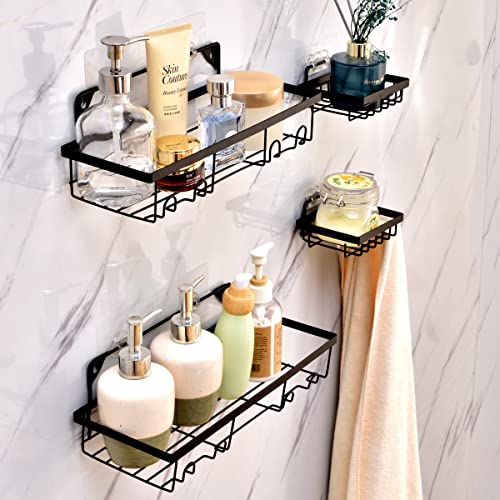 BALANDUKO Shower Caddy Shelf Bathroom Organizer 2 Pack with 2 Soap Dishes, Adhesive Shower Shelves Basket with 4 Hooks, 304 Rust Proof No Drilling Wall Mount Storage Accessories for Bathroom Kitchen
