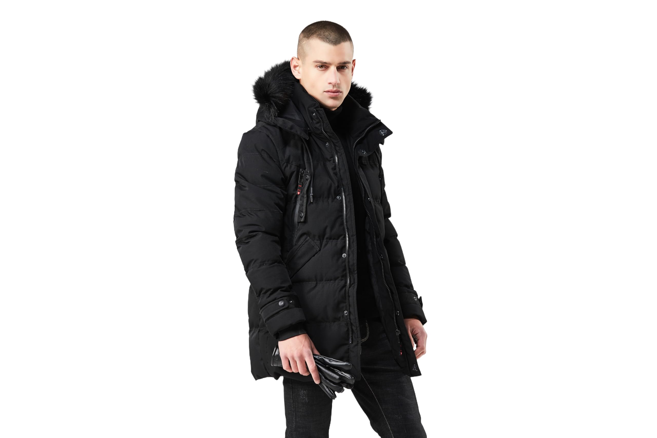 WEEN CHARM Men's Warm Parka Ski Jacket Water Resistant Puffer Jacket Long Winter Coat with Detachable Hood Faux-Fur Trim