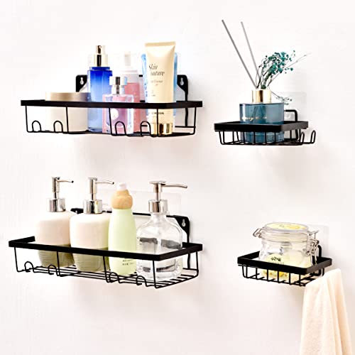 BALANDUKO Shower Caddy Shelf Bathroom Organizer 2 Pack with 2 Soap Dishes, Adhesive Shower Shelves Basket with 4 Hooks, 304 Rust Proof No Drilling Wall Mount Storage Accessories for Bathroom Kitchen
