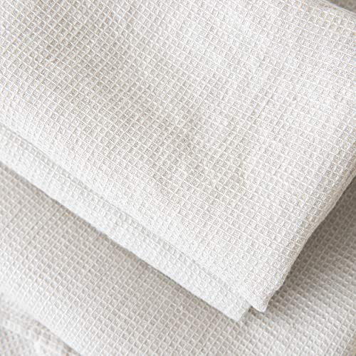LinenMe Washed Waffle Linen Hand Towels, 20 in x 28 in, Silver