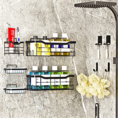 YGMMGY Shower Caddy Bathroom Organizer, Shower Shelves [9-Pack], Adhesive Shower Accessories Organizer, Large Capacity Shower Racks, Rustproof Stainless Steel Bathroom Shower Organizer