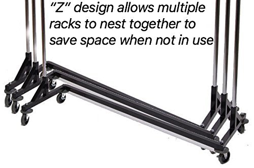 Only Hangers Commercial Grade Rolling Z Rack with Nesting Black Base