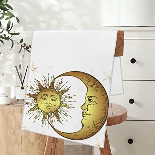Hand Towels Boho Style Sun Moon Stars Fingertip Towel for Home Kitchen Swim Spa 12 X 27.5 Inches