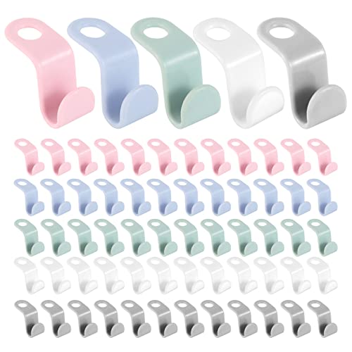 Clothes Hanger Connector Hooks, 60PCS Sturdy Mini Cascading Hanger Hooks, Thickened 20lbs Space Saving Closet Hanger Organizer, Hanger Extender Clips, 5-Color Hanger Connection Hooks for Closet