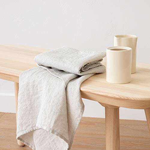 LinenMe Washed Waffle Linen Hand Towels, 20 in x 28 in, Silver