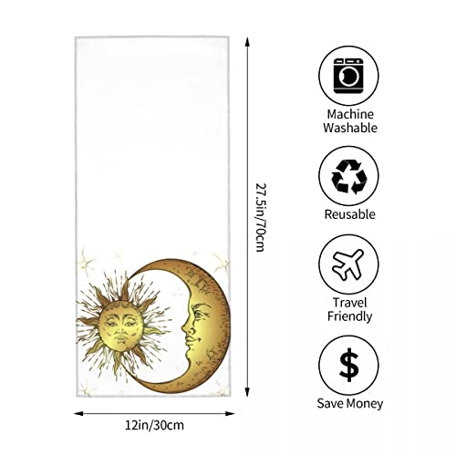 Hand Towels Boho Style Sun Moon Stars Fingertip Towel for Home Kitchen Swim Spa 12 X 27.5 Inches