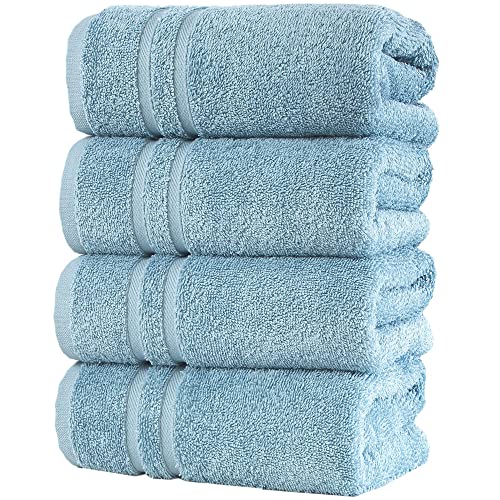 Hammam Linen Light Blue Hand Towels 4-Pack - 16 x 29 Turkish Cotton Premium Quality Soft and Absorbent Small Towels for Bathroom