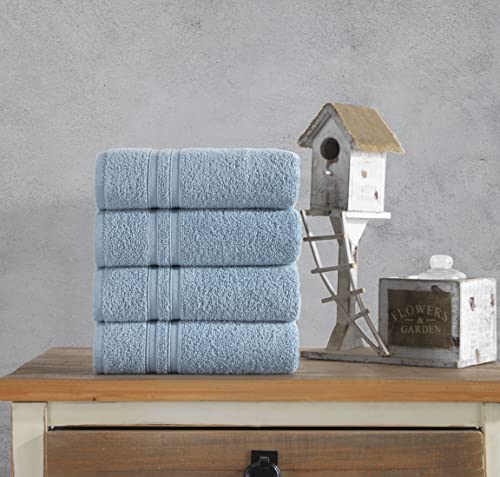 Hammam Linen Light Blue Hand Towels 4-Pack - 16 x 29 Turkish Cotton Premium Quality Soft and Absorbent Small Towels for Bathroom