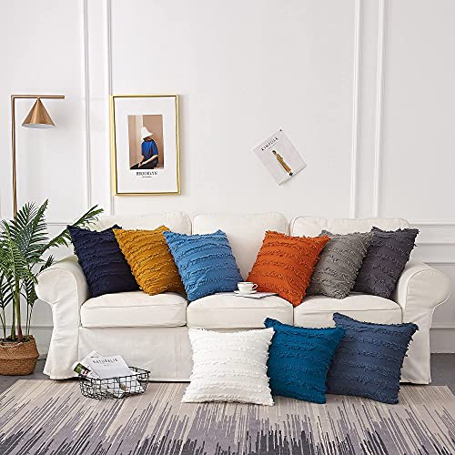 Longhui bedding Black Throw Pillow Covers for Couch Sofa Bed, Cotton Linen Decorative Pillows Cushion Covers, 18 x 18 inches, Set of 2, No Inserts