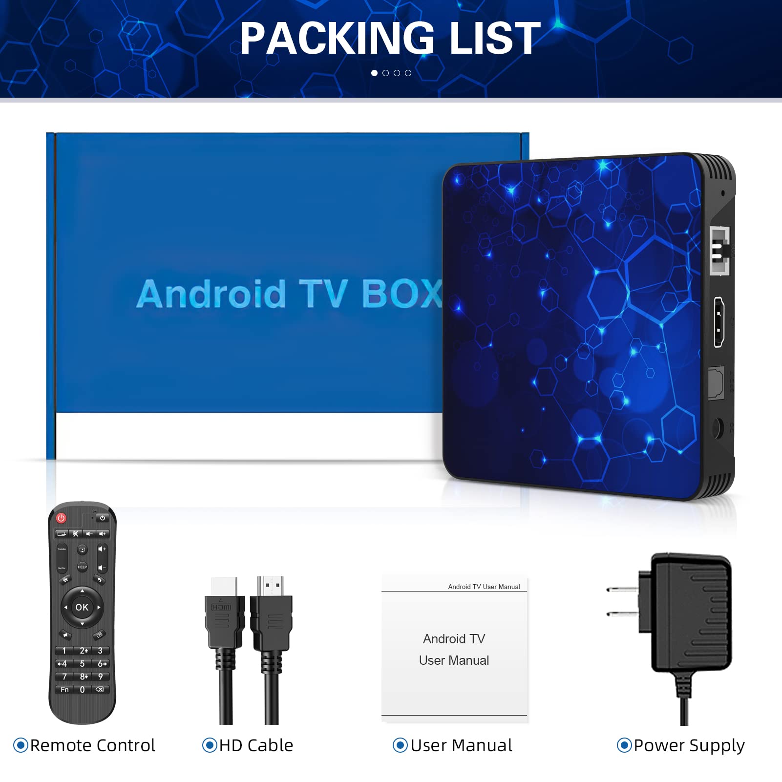 Android 12.0 TV Box, Android TV Box RK3318 Quad-Core 64bit Cortex-A53 2GB RAM 16GB ROM TV Box Support 4K 3D 2.4/5.0GHz WiFi BT5.0 10/100M Ethernet HDMI 2.0 H.265 HDR Smart TV Box
