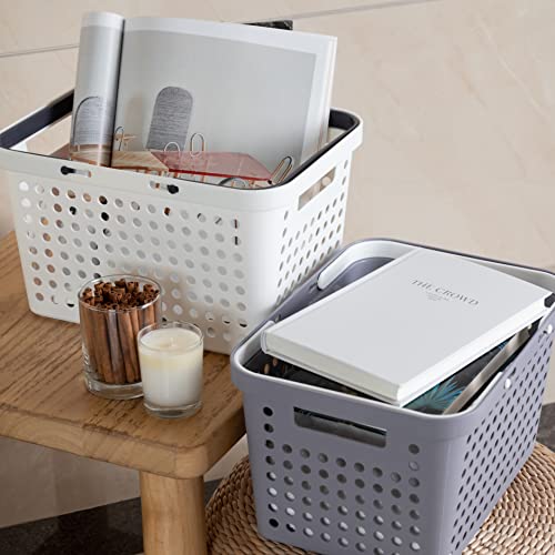 WEMEGA 2 Pack Portable Shower Caddy Tote Plastic Storage Basket with Handles,Box Organizer Bin for Bathroom,College Dorm,Kitchen,Bedroom,Black