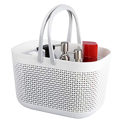 UUJOLY Plastic Organizer Storage Baskets with Handles, Shower Caddy Bins Organizer for Bathroom and kitchen(White)