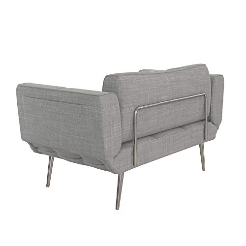 Novogratz Leyla Loveseat with Magazine Storage, Adjustable Sofa Bed Armrests to Convert into a Couch Sleeper, Light Gray Futon