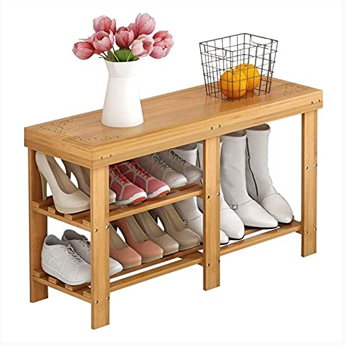 llibnn Bamboo Shoe Storage Bench Space Saving 2-Tier Standing Shoe Shelf Organiser Stand for Boots High Heels Sneakers