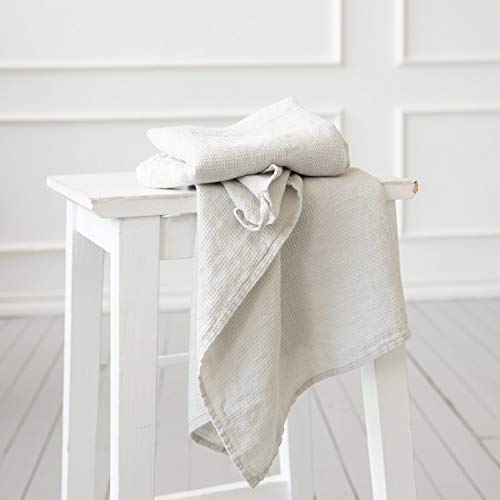 LinenMe Washed Waffle Linen Hand Towels, 20 in x 28 in, Silver