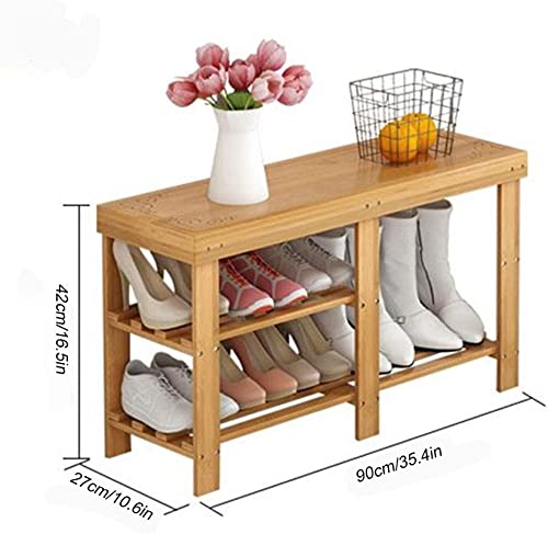 llibnn Bamboo Shoe Storage Bench Space Saving 2-Tier Standing Shoe Shelf Organiser Stand for Boots High Heels Sneakers