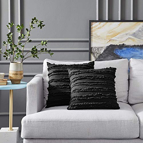Longhui bedding Black Throw Pillow Covers for Couch Sofa Bed, Cotton Linen Decorative Pillows Cushion Covers, 18 x 18 inches, Set of 2, No Inserts