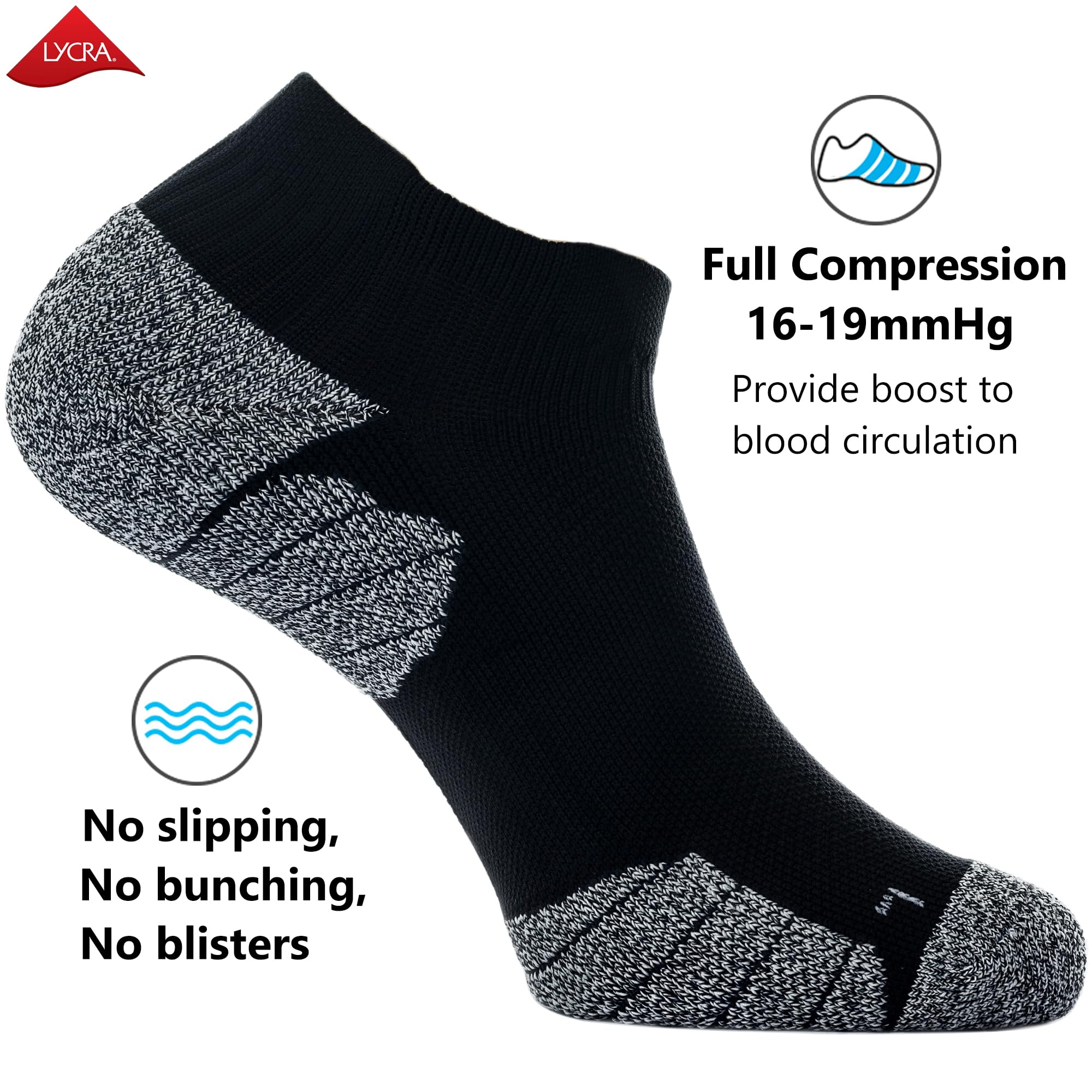 CWVLC Unisex Cushioned Compression Athletic Ankle Socks Multipack, 6-pairs Black Charcoal Royal, L 10.5-13 W US/ 9-11.5 M US