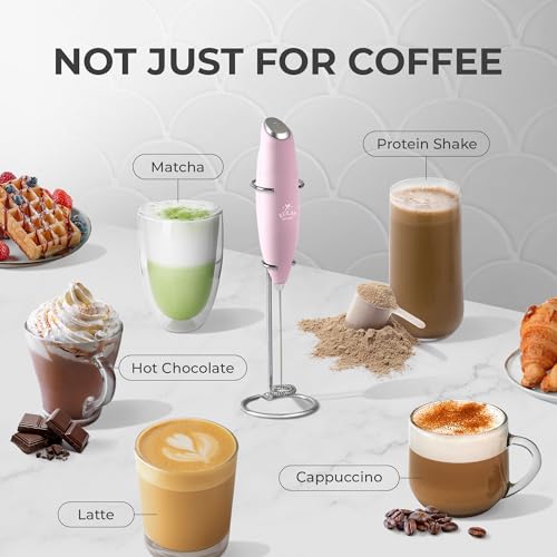Zulay Powerful Milk Frother Handheld Foam Maker for Lattes - Whisk Drink Mixer for Coffee, Mini Foamer for Cappuccino, Frappe, Matcha, Hot Chocolate by Milk Boss (Cotton Candy)