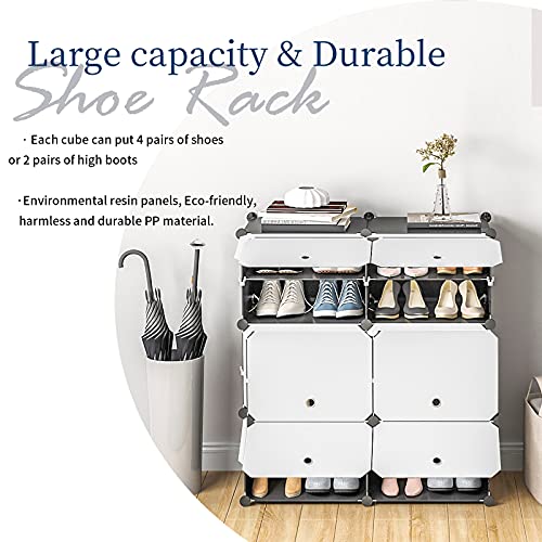 Aeitc Shoe Rack Organizer DIY Shoe Organizer with Key Hook Expandable Shoe Storage Cabinet Stackable Space Saver Shoe Rack for Entryway, Hallway and Closet,48 Pair,white doors