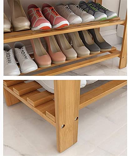 llibnn Bamboo Shoe Storage Bench Space Saving 2-Tier Standing Shoe Shelf Organiser Stand for Boots High Heels Sneakers