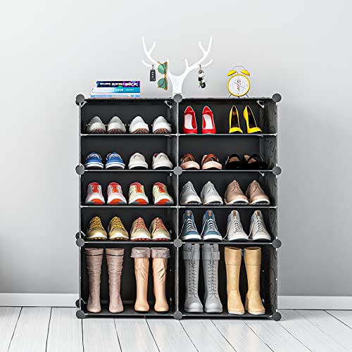 Aeitc Shoe Rack Organizer DIY Shoe Organizer with Key Hook Expandable Shoe Storage Cabinet Stackable Space Saver Shoe Rack for Entryway, Hallway and Closet,48 Pair,white doors