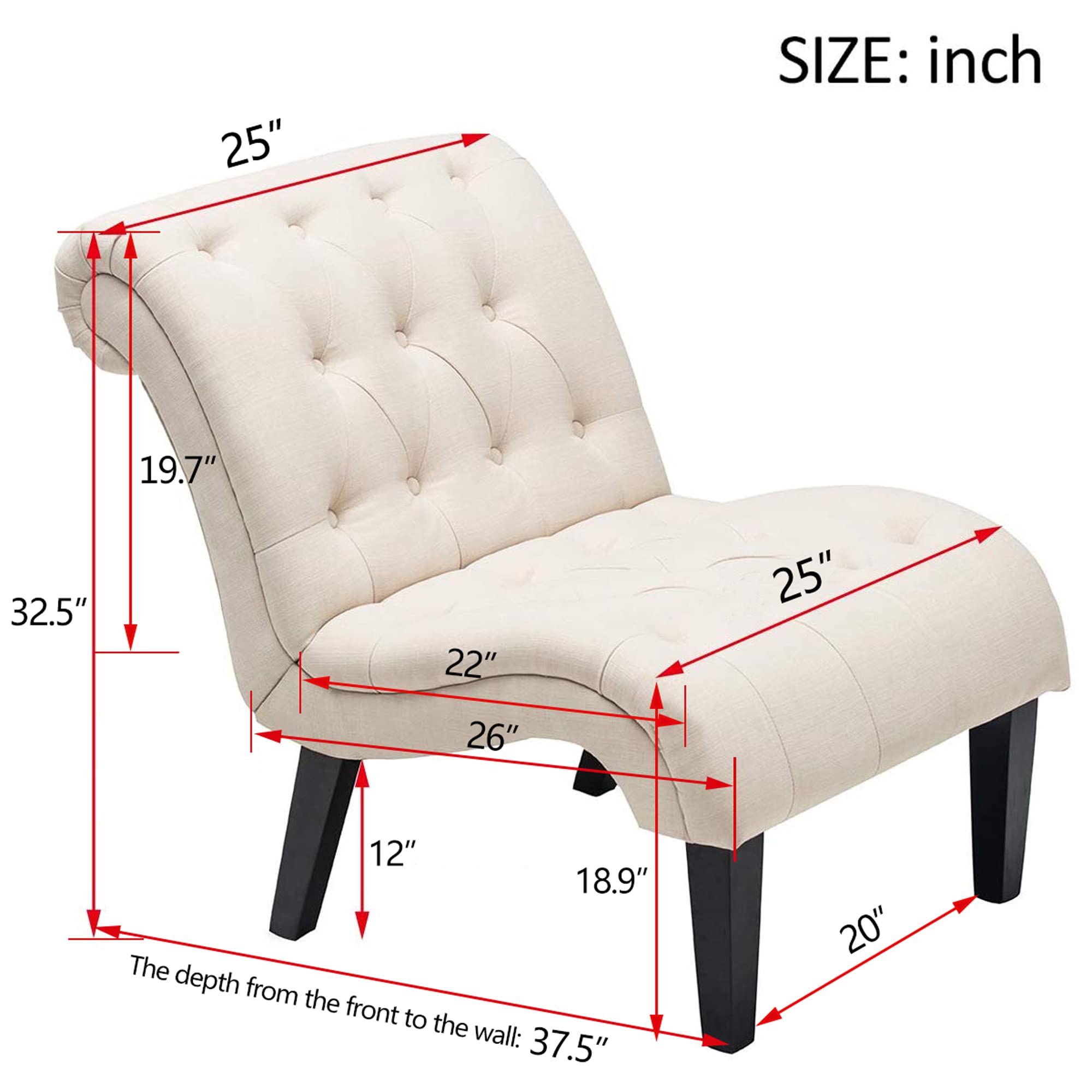 Yongqiang Accent Chairs for Living Room Set of 2 Upholstered Tufted Bedroom Chairs Curved Armless Side Chairs with Wood Legs Linen Fabric